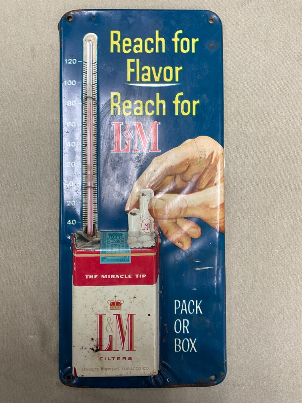 VINTAGE METAL GAS STATION L&M CIGARETTE ADVERTISING THERMOMETER Sign | eBay