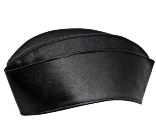 Genuine Leather Adult Army Soldier Side Envelope Cap Hat Bluf Black Red ...