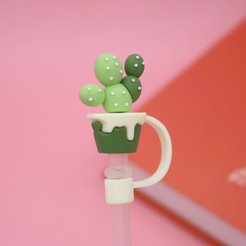 Silicone Straw Cover Drinking Straw Cap Cute Cactus Straw Toppers for 6 ...