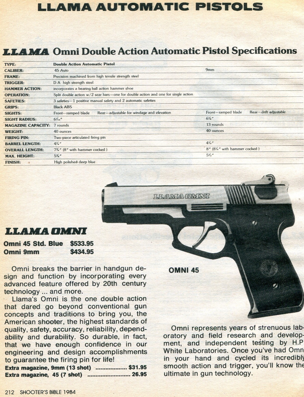 1984 Print Ad of Llama Omni Double Action Automatic Pistol | eBay