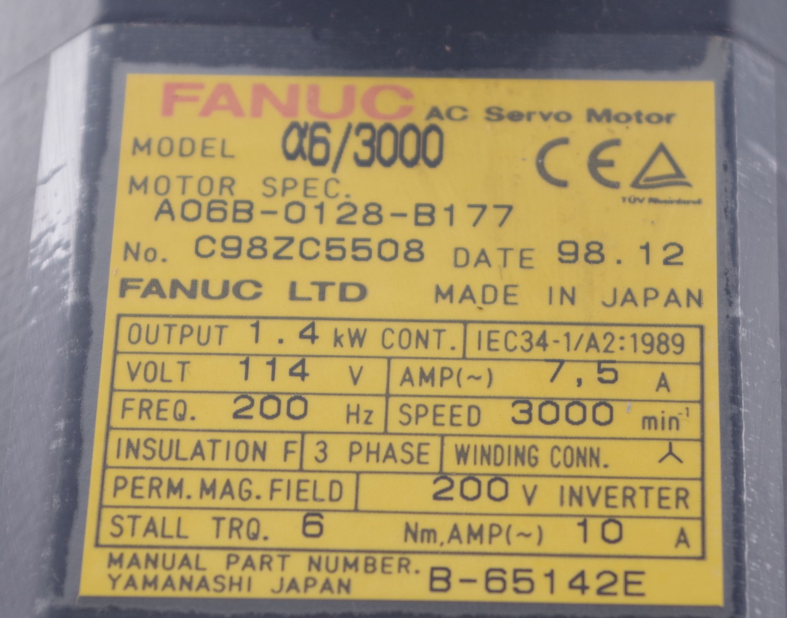 FANUC AC SERVO MOTOR A06B-0128-B177 A06B0128B177 | eBay
