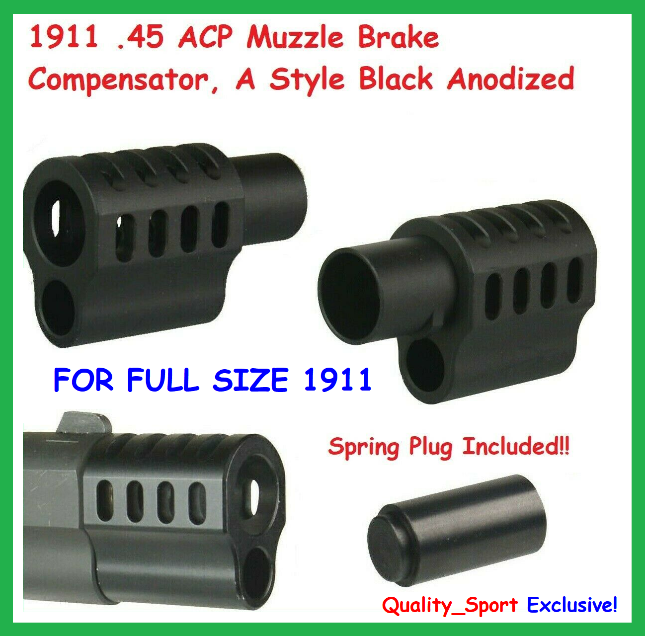 1911 .45 ACP Muzzle Brake Compensator+Free Spring Plug, A Style Black ...