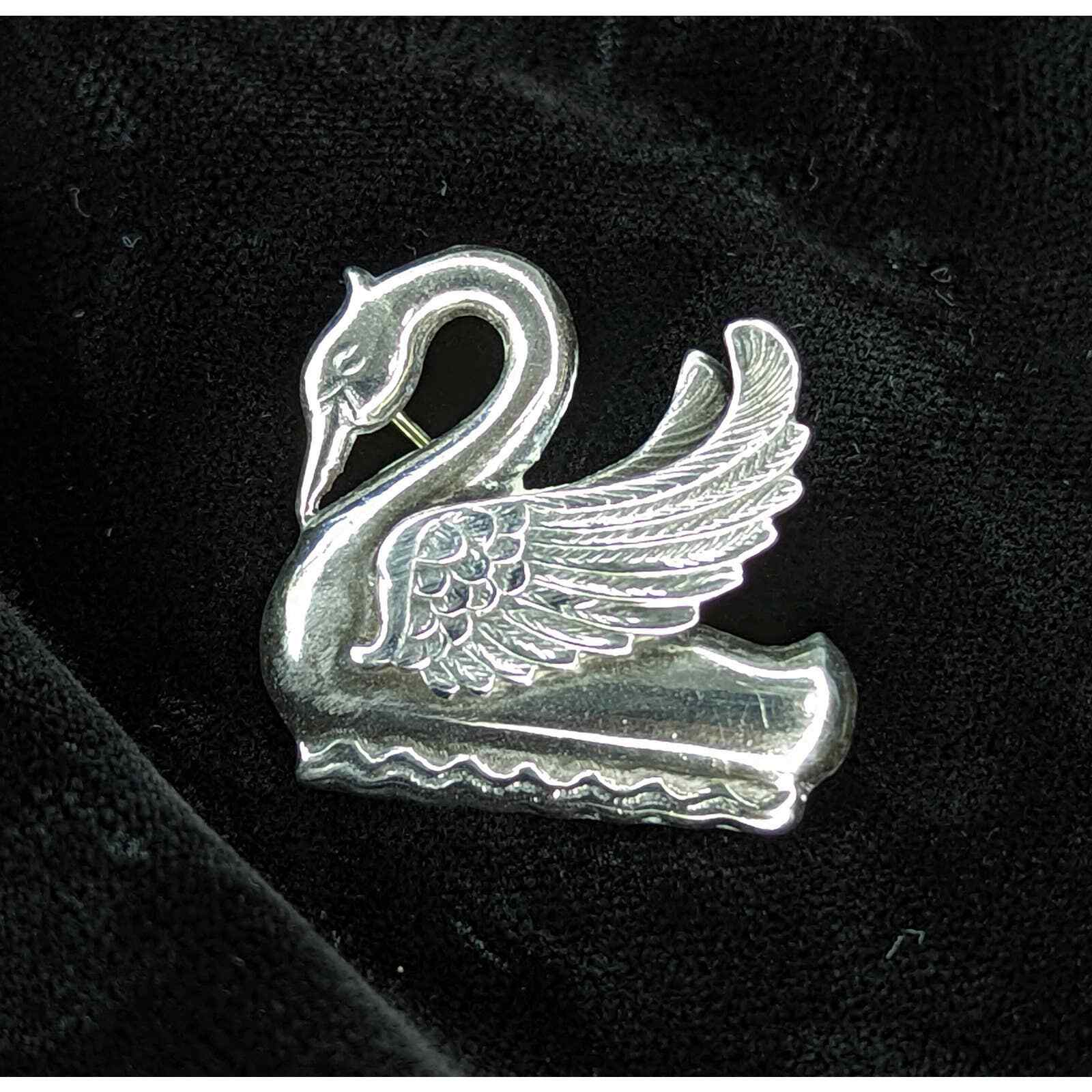 Antique Sterling Silver Swan in Water Brooch Pin - Gem