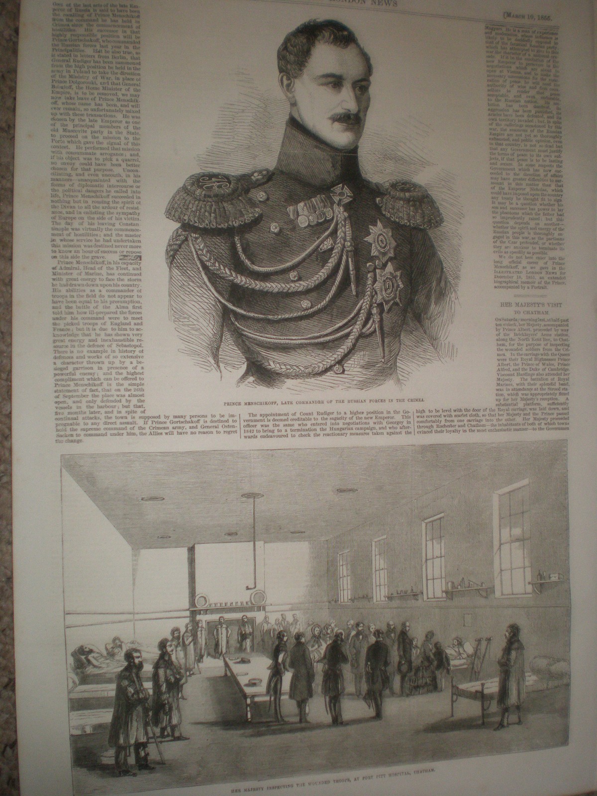 Crimea War Russia Prince Menschikoff & Fort Pitt Hospital Chatham 1855 ...