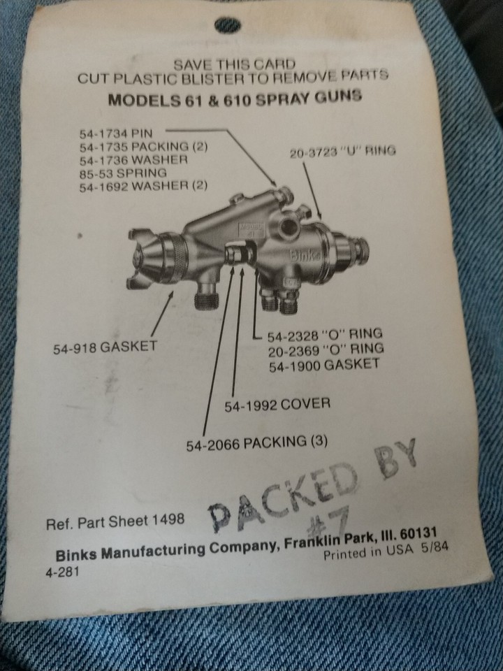 Binks 6-193 Rebuild Kit For Model 61 & 610 Spray Guns | eBay