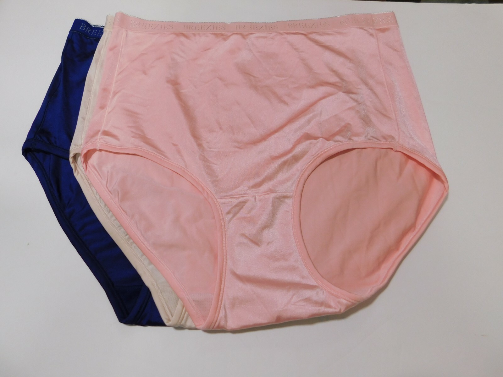Breezies Set Of 3 Nylon Microfiber Brief Panty Pink Navy Nude 1x New