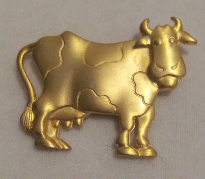 Vintage 1988 JJ Gold Tone Cow Brooch Pin | eBay