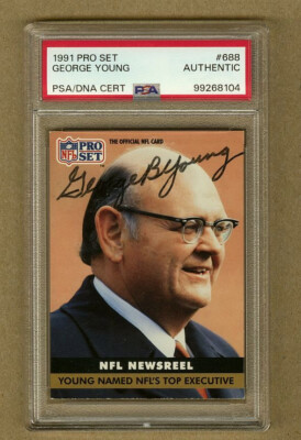 1991 Pro Set #688 George Young Signed AUTO football card NY GIANTS HOF ...