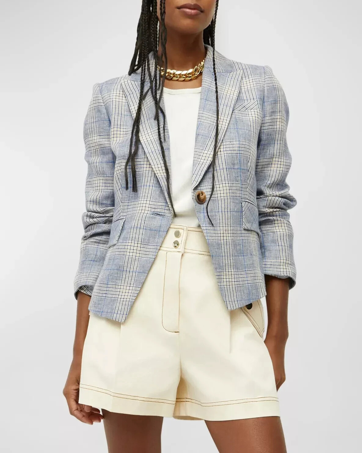 Veronica Beard Hosanna Plaid Linen Dickey Jacket Blazer In Blue Multi ...