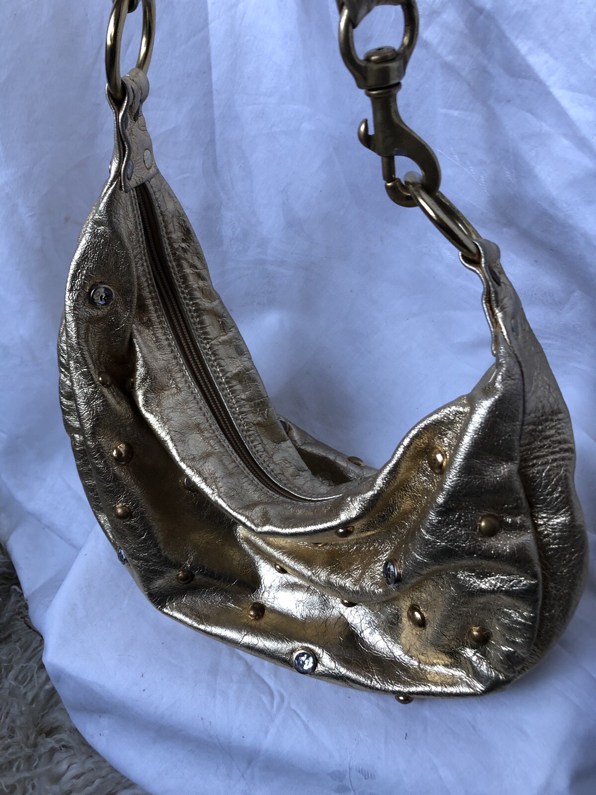 Kiki Pearl Hobo Bag - Gold Metallic with Rhinestones & Metal Studds ...