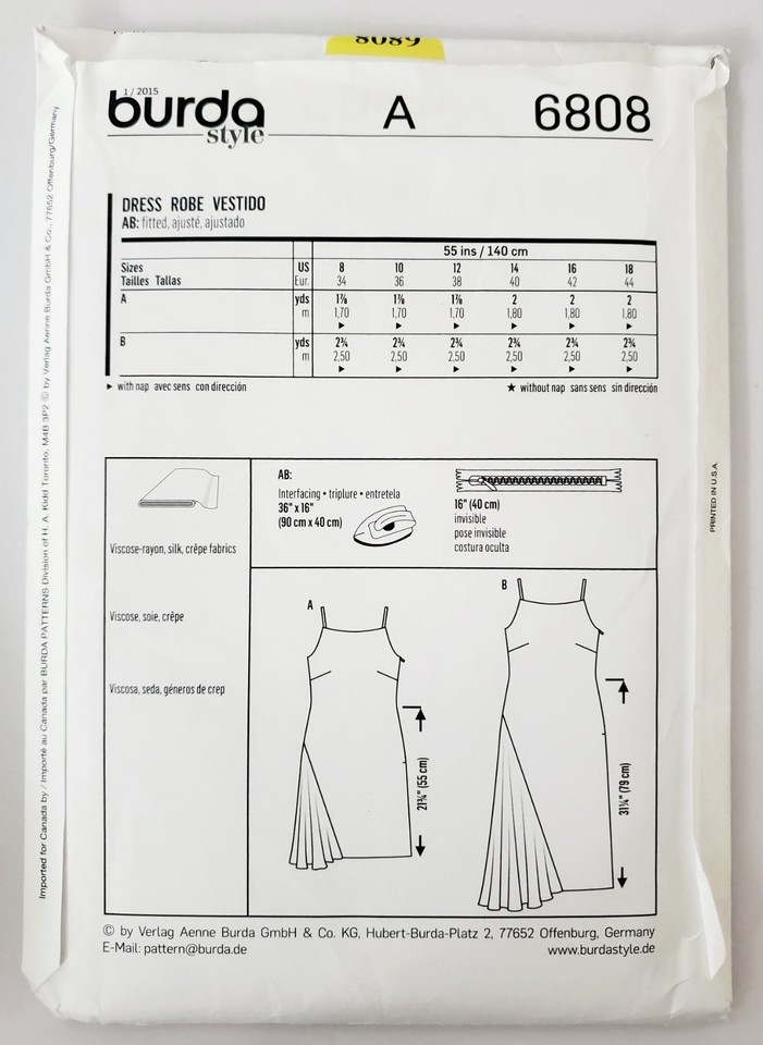 Burda Pattern 6808, Dress with Side Flare Pleating Draping Size 8-18 ...