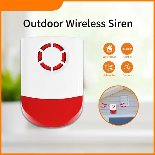433Mhz Wireless Siren Waterproof Flash Alarm 120db High Decibel For ...