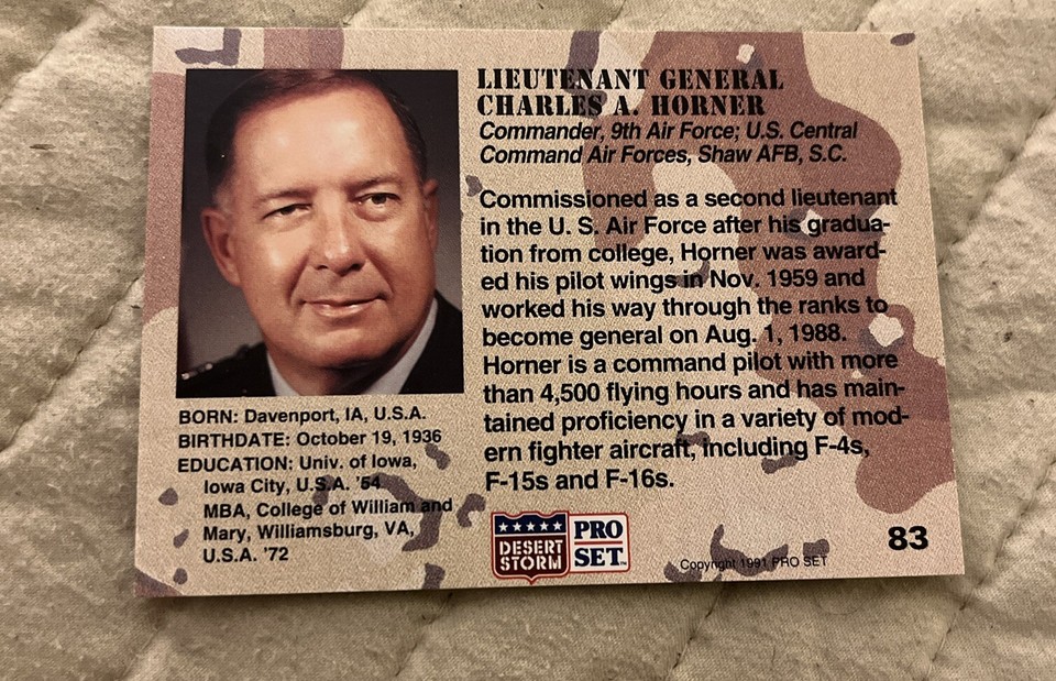 1991 Desert Storm Pro Set #83 LIEUTENANT GENERAL CHARLES A. HORNER | eBay
