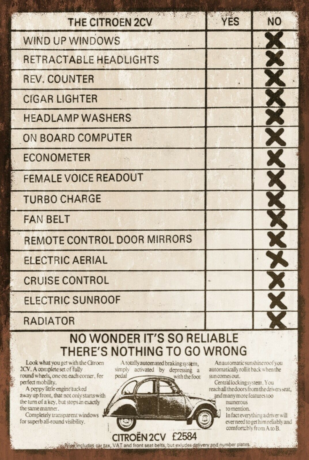 Citroen 2CV Motor Car Humorous Funny Advert Retro Vintage Style Metal ...