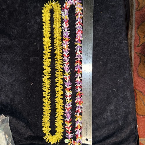 2 Vintage Hawaiian Hawaii Plastic Lei Yellow Pink Purple Mid-Century ...