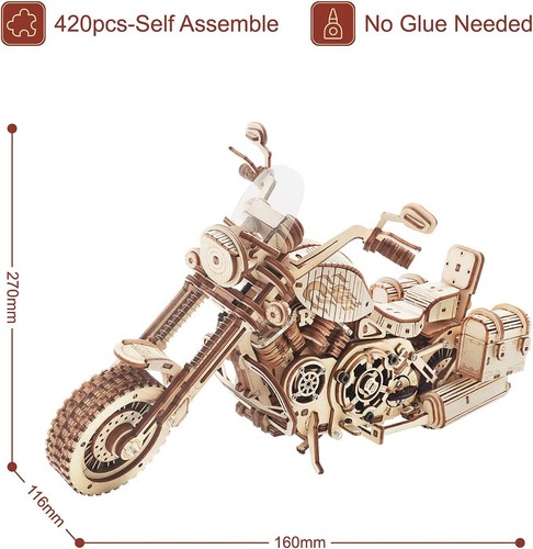 ROKR 3D DIY Wooden Motorcycle Model Building Kit Puzzle Kids Gift ...