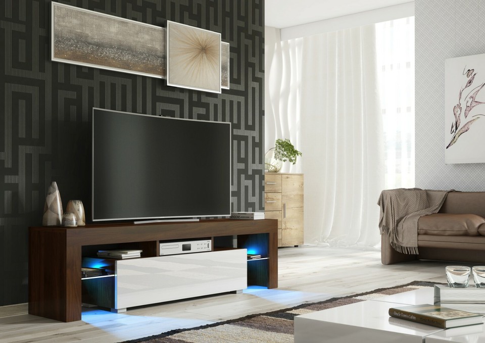 160cm TV Unit | Cabinet TV Stand | High Gloss Doors | Free LED Included ...