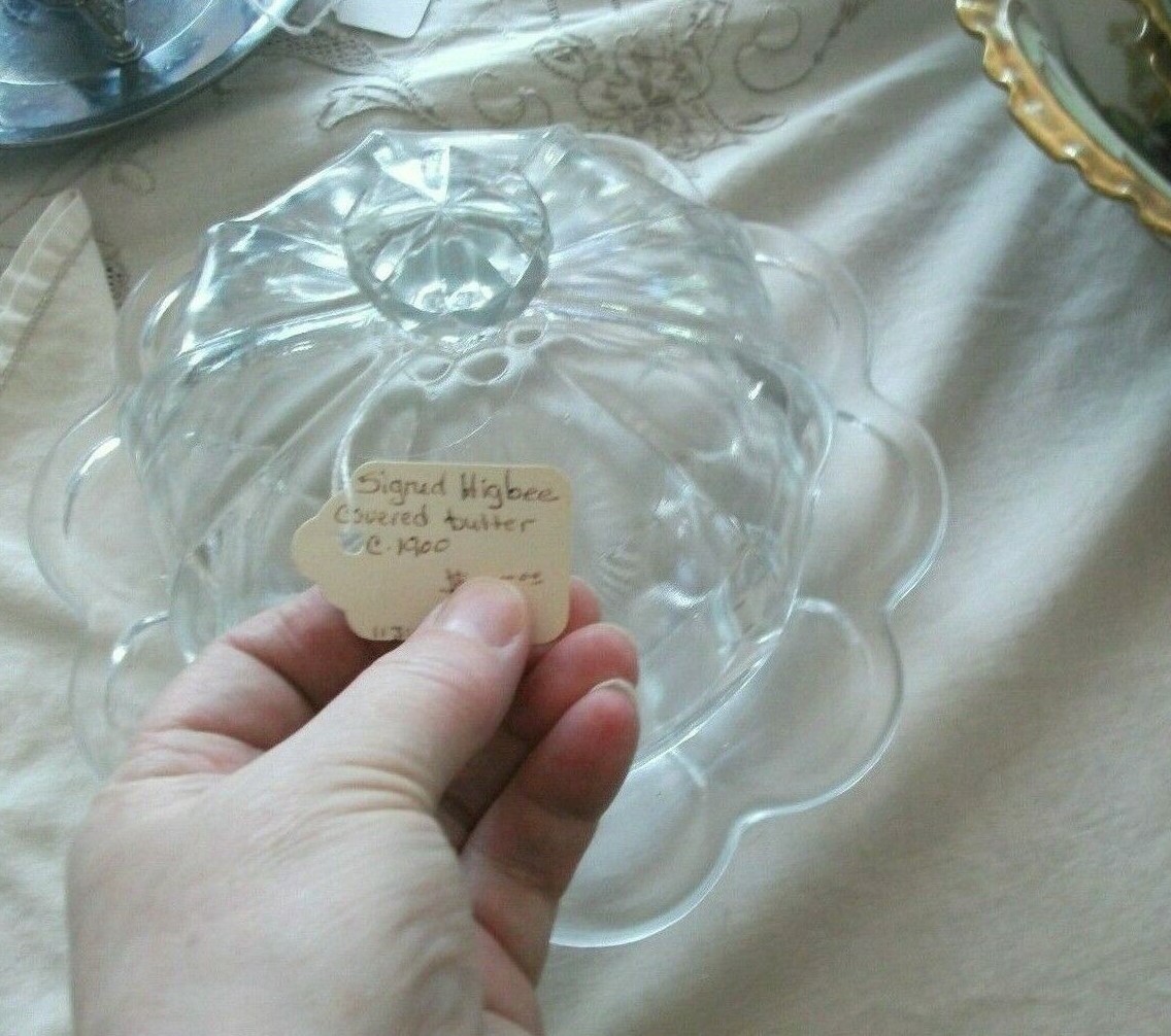 antique HIGBEE Glass 1890 bee mark Dome Cover Butter Dish Plate Clear ...