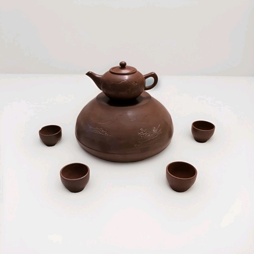 Yixing Zisha Chinese Handmade Clay Tea Set Teapot 4 Cups Engraved ...