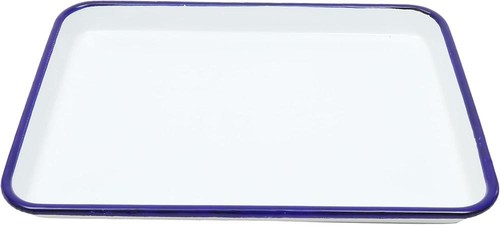 Enamelware Collection White Enamel Baking Cookie Sheet Pan with Blue ...