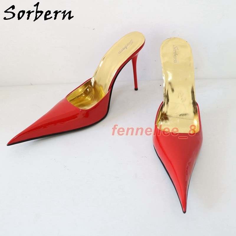 Women Real Leather Pointed Toe Mule 12cm High Heel Slip on Stilettos ...