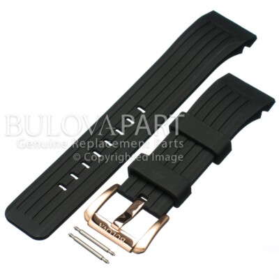 Original Bulova 98B152 24-mm Black Rubber Watch Band Strap w/ Rose Gold ...