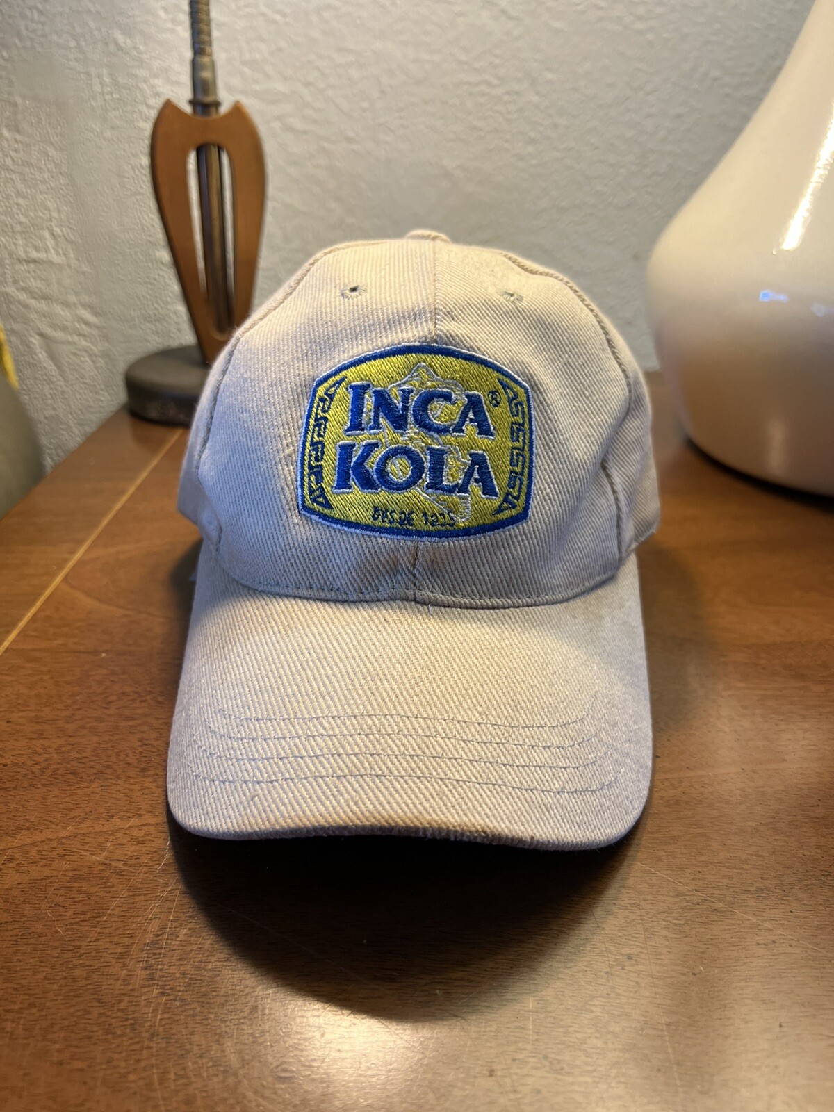 Vintage INCA KOLA Hat Soda Drink Peru Cap Golden Blue… - Gem