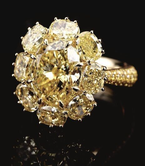 4ct Canary Yellow Flower Ring For Women Halo Set Yellow Gold Plated CZ ...