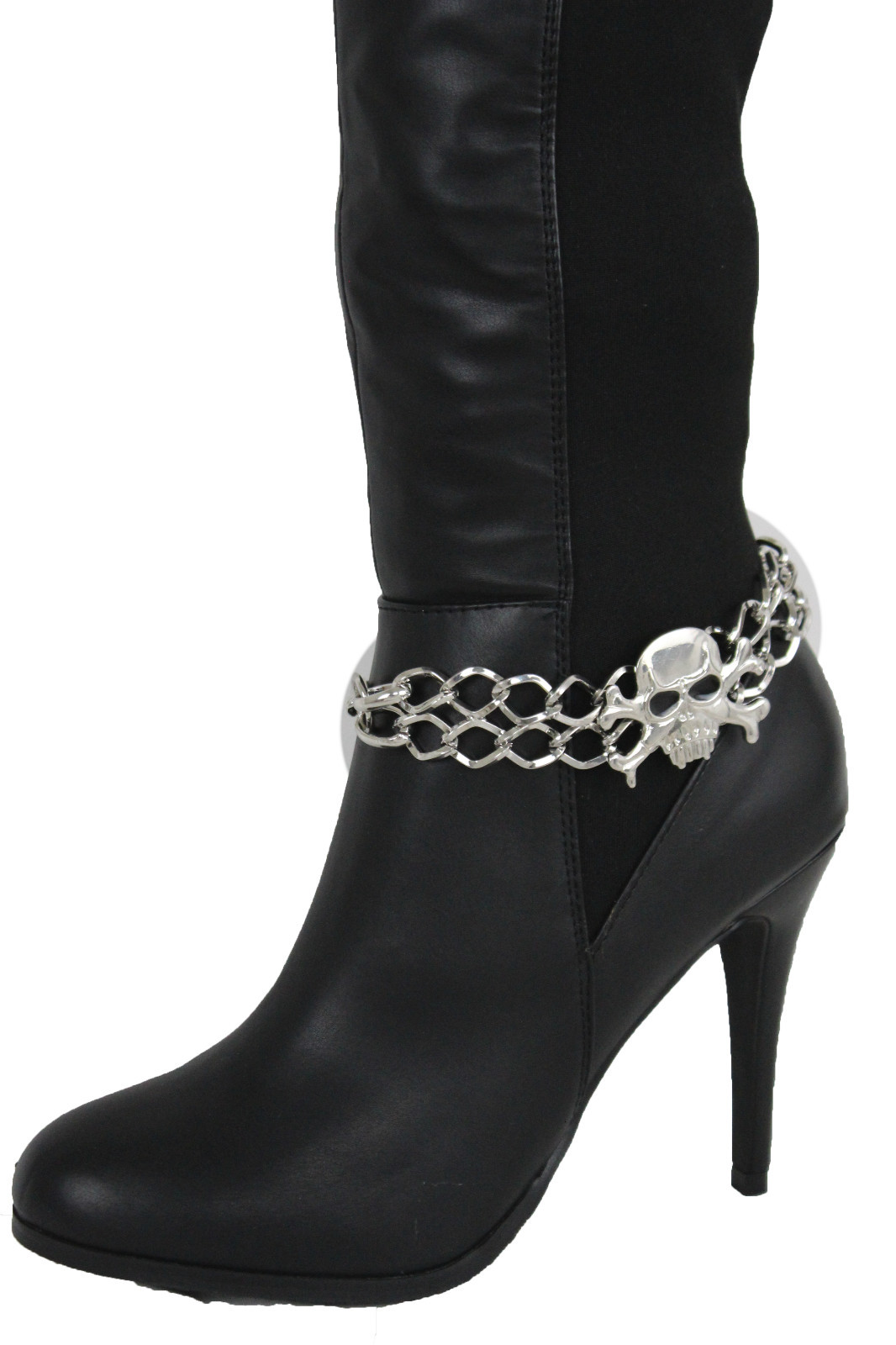 Women Metal Chain Boot Bracelet Western Shoe Charm Silver Skeleton ...