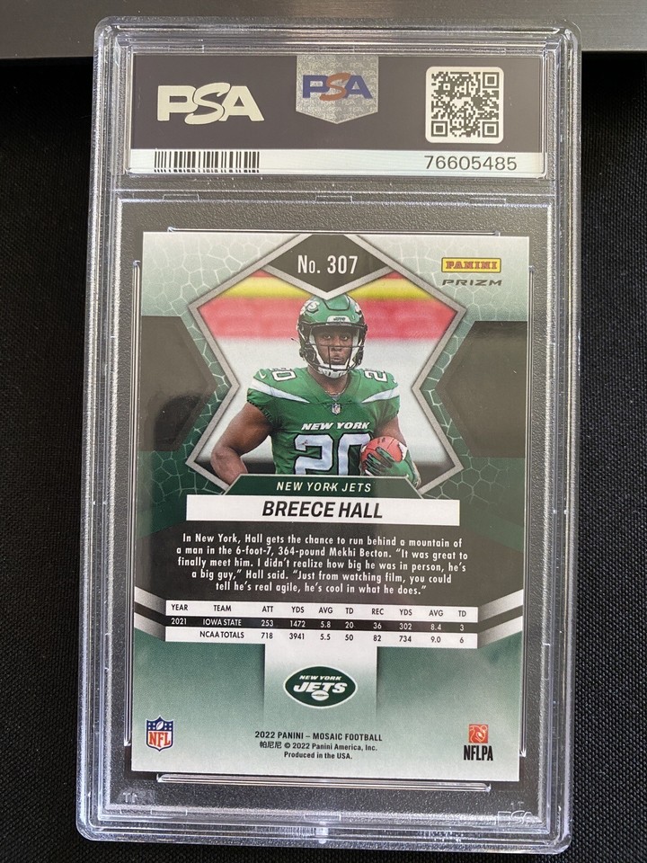 2022 Breece Hall Rookie Card Mosaic Reactive Orange Prizm RC Jets PSA ...