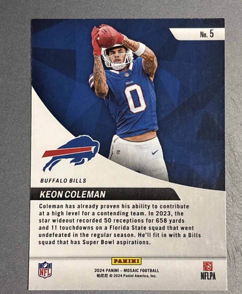 #5 Keon Coleman Elevate Mosaic Color Match 2024 Rookie | eBay
