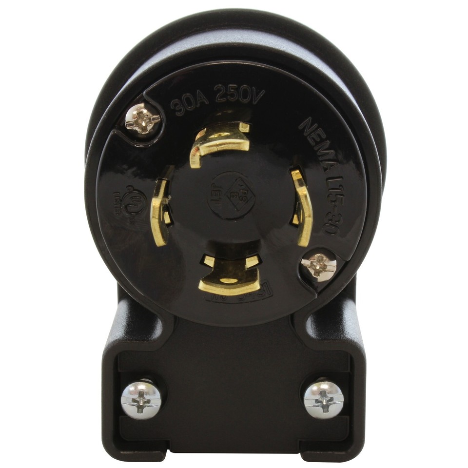 30A 3-Phase 250V NEMA L15-30P 4-Prong Locking Right Angle Male Plug ...