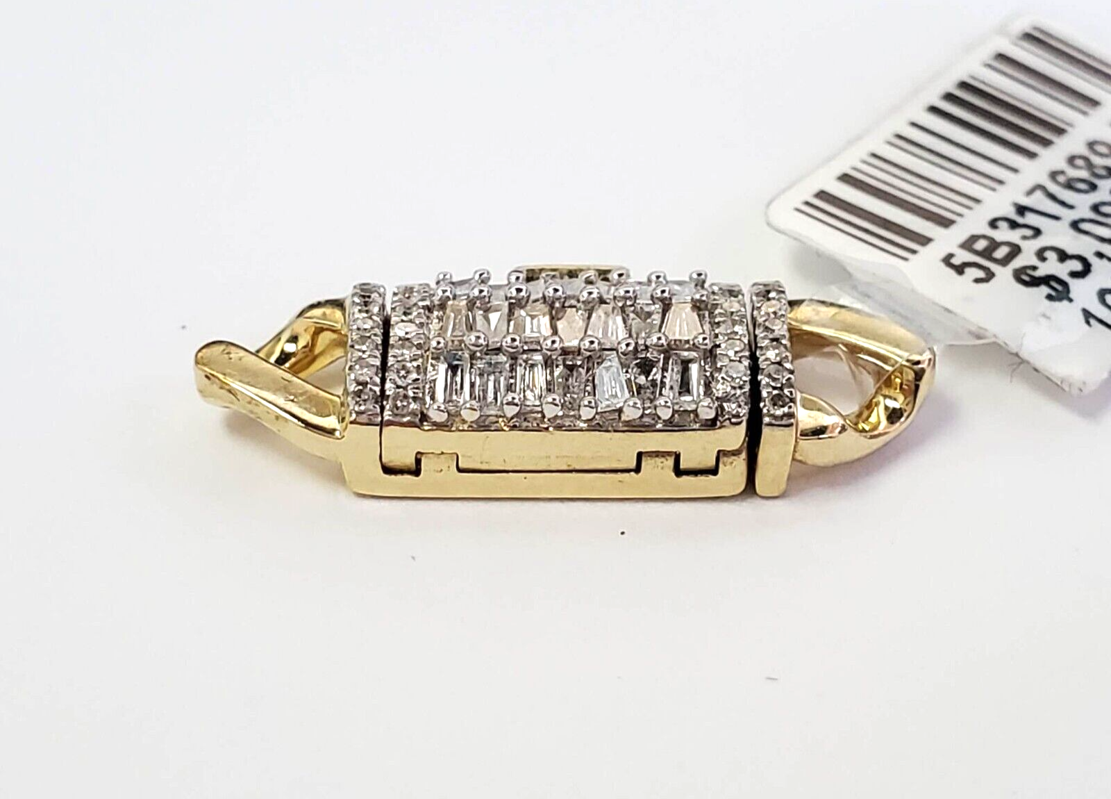 10K Yellow Gold Diamond Box Clasp Baguette Accessory 7-7.5MM Pave Set ...