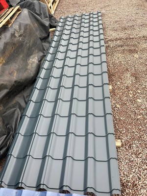 new plastic coated anthracite grey tile effect roofing sheets 14ft x 1. ...