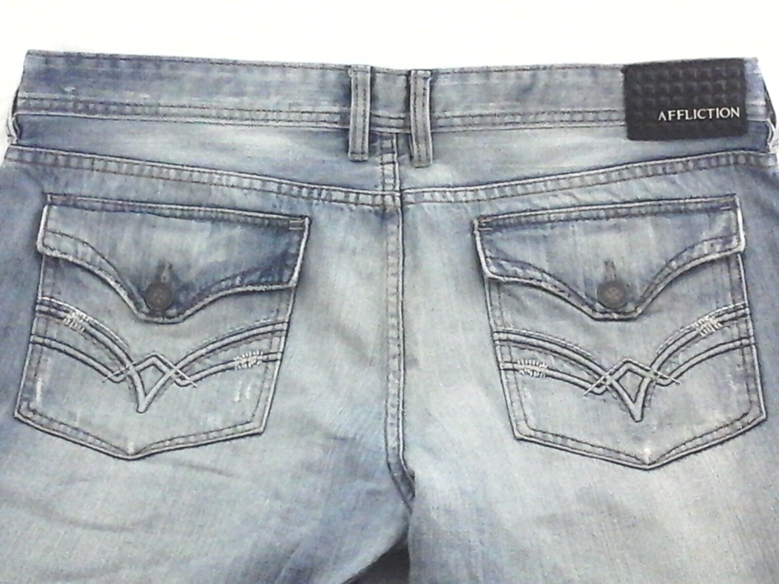 AFFLICTION Jeans Black Premium ACE Slim Straight Light Blue Distressed ...