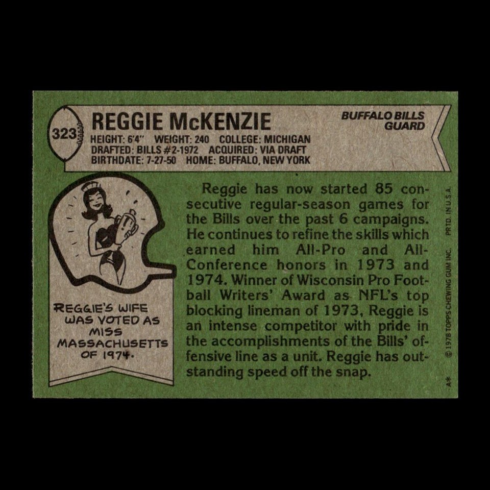 Reggie McKenzie 1978 Topps Buffalo Bills #323 R309A 5 | eBay