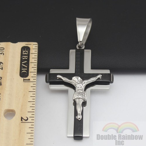 P4 24"men stainless steel Gold Silver Black jesus cross pendant chain ...