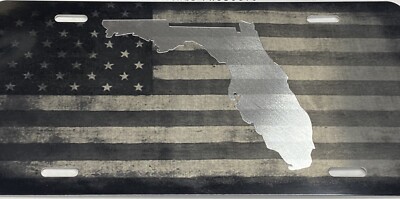 Combo Laser Engraved US Flag & Diamond Etched Florida FL Car Tag ...