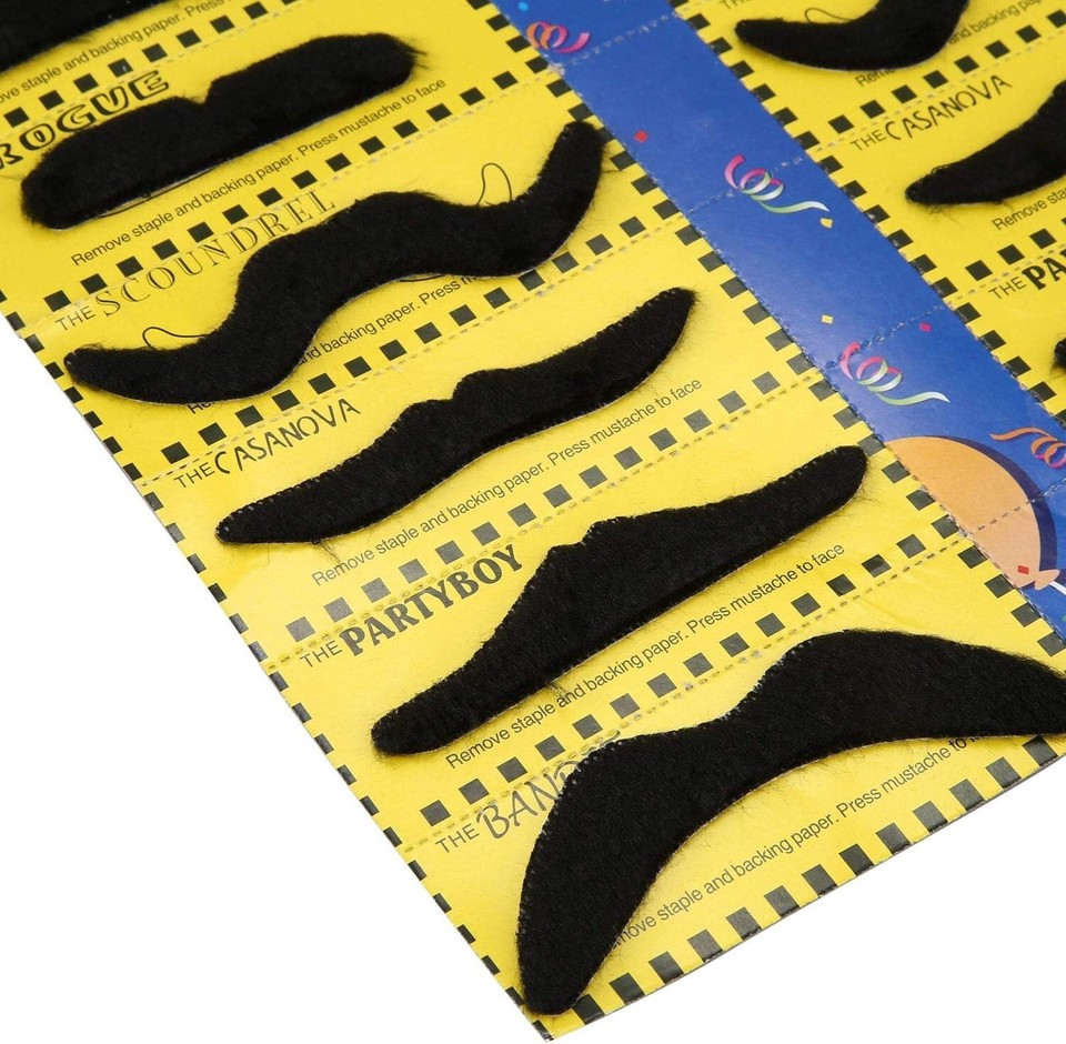 12x Unisex Black Stick On Fancy Dress Fake Moustaches Tash Stag Hen ...