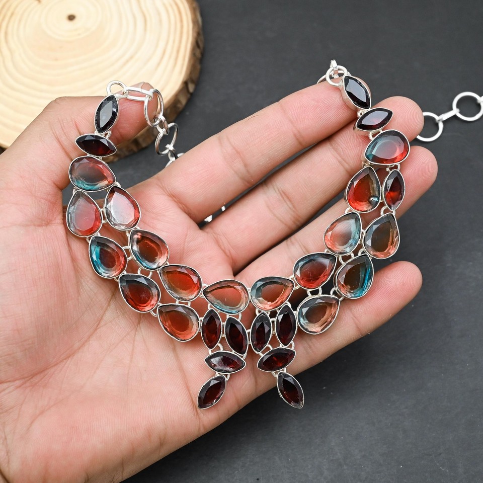 Bi-Color Tourmaline Garnet Gemstone 925 Sterling Silver Jewelry ...