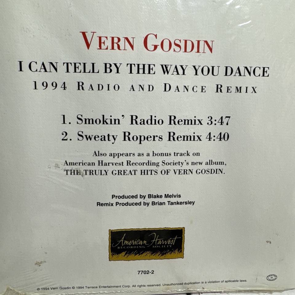 Vern Gosdin CD Single 1994 Radio And Dance Remix I Can Tell By The Way ...