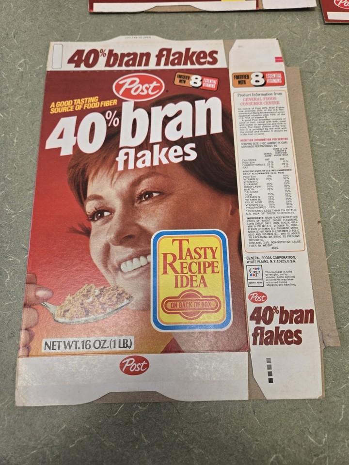 1970's lot of 11 Post's 40% Bran Flakes Cereal Boxes | eBay