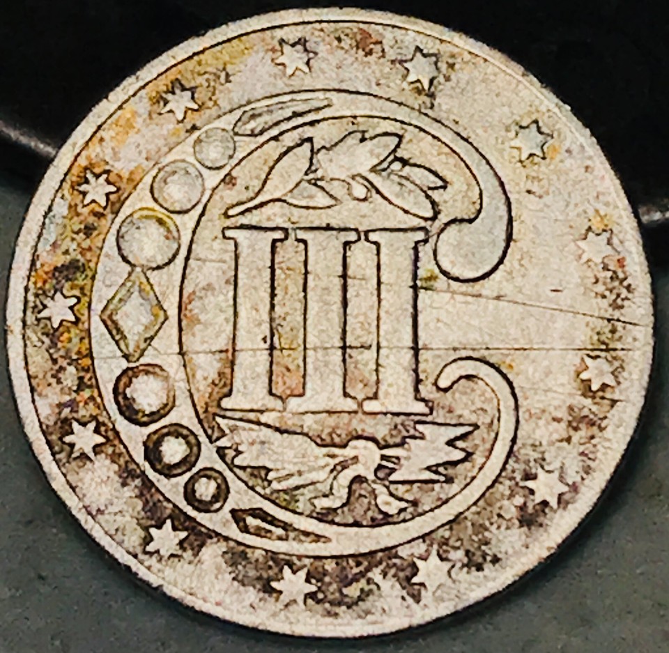 1858 Three Cent Silver Piece Trime 3c Type 2 Ungraded US Coin CC26245 ...