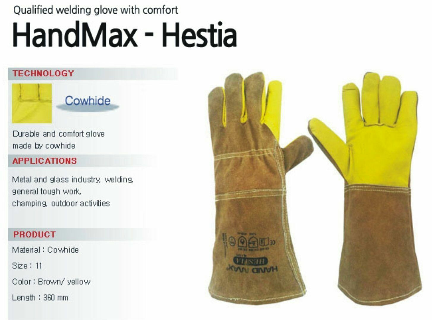 HandMax Multi-faceted Cow Leather Gloves - Welding, fire, heat, Animal ...