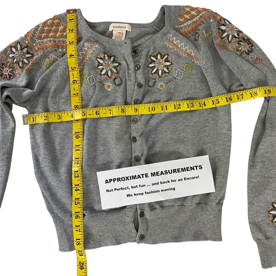 Sundance Sweater Womens PS Cardigan Beaded Floral Gray Boho Festival ...
