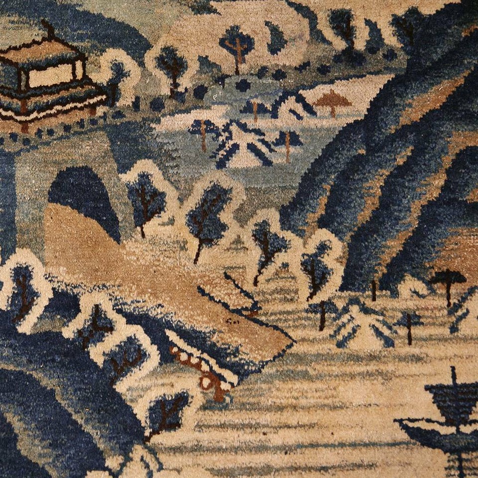 VINTAGE MONGOLIAN WOOL PILE RUG LANDSCAPE MOTIF CARPETS MONGOLIA CHINA ...