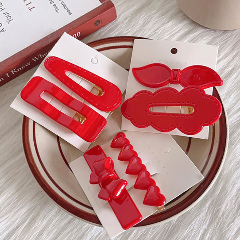 2pcs/set Red Hair Pins For Girls Bow Bangs Clips Baby Hair Accessories ...