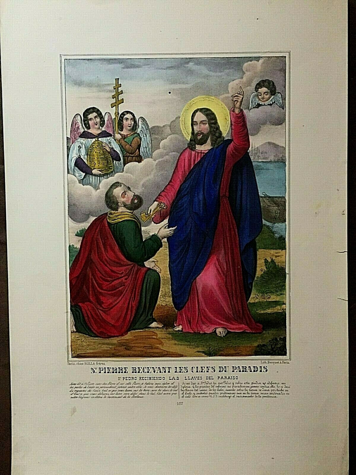 Saint Pedro Meeting The Keys of Paradise, Lithograph Original Turgis ...