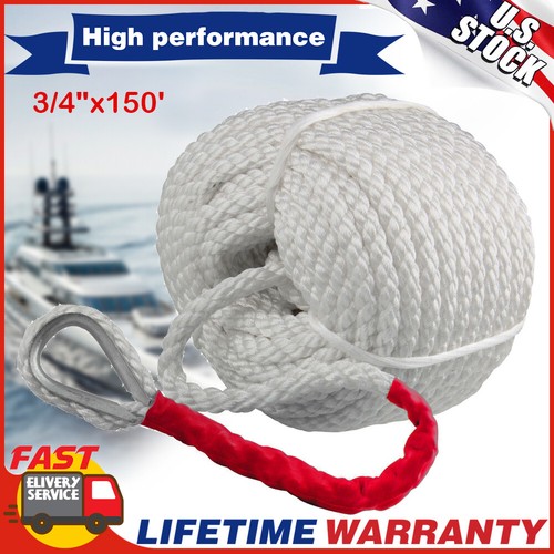 3/4"x150' Anchor Rope Three Strand Marine Boat Dock Mooring Line W ...