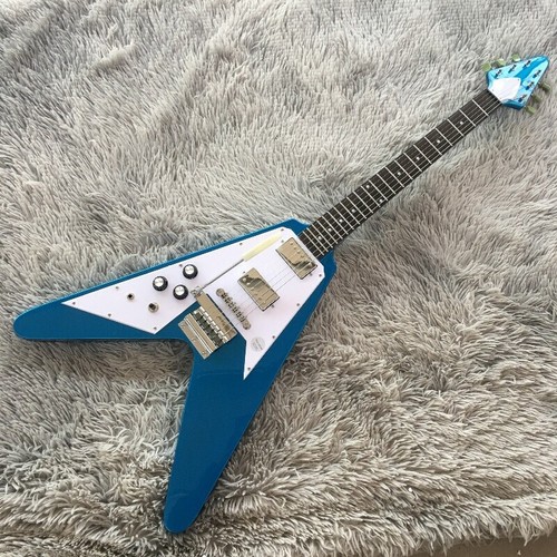 Left-handed Flying V Electric Guitar Blue Tremolo Bridge HH Pickup Free ...
